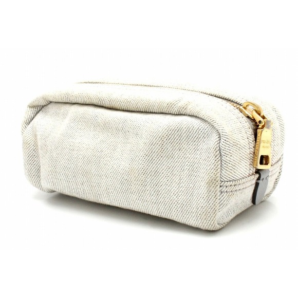 Prada | Bags | Prada Denim Leather Light Gray Cosmetic Pouch | Poshmark